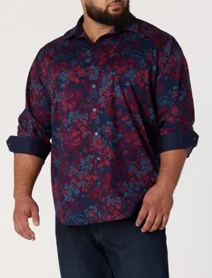 SYNRGY BY DXL Big & Tall Floral Print Sport Shirt V2 - Navy Multi