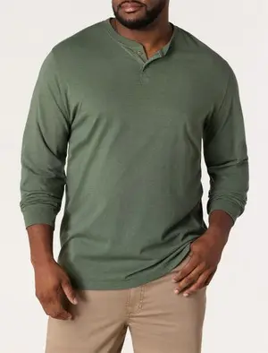 TRUE NATION BY DXL Big & Tall Garment-dyed Henley Shirt - Thyme