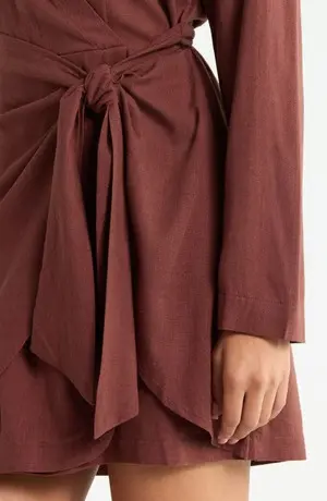 SUGARLIPS Raelynn Long Sleeve Faux Wrap Dress - Chocolate
