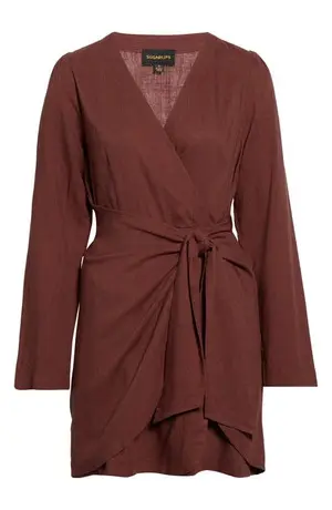SUGARLIPS Raelynn Long Sleeve Faux Wrap Dress - Chocolate