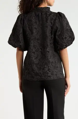 SUGARLIPS Arielle Jacquard Puff Sleeve Top - Black