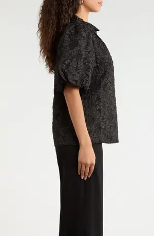 SUGARLIPS Arielle Jacquard Puff Sleeve Top - Black