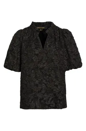 SUGARLIPS Arielle Jacquard Puff Sleeve Top - Black