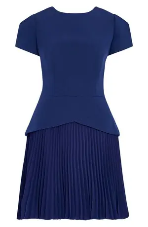 MILLY Haddy Pleated Minidress Navy