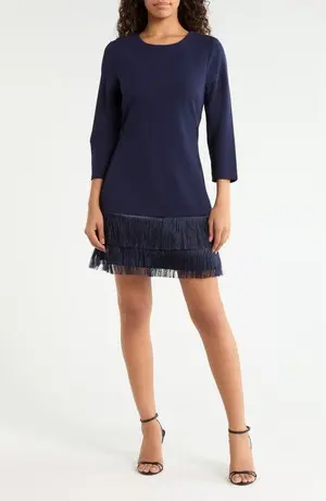 SUGARLIPS Venetia Fringe Hem Minidress Navy