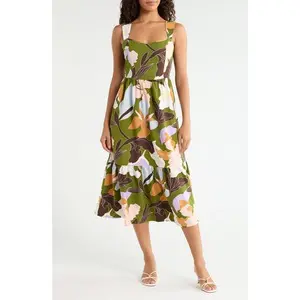 SUGARLIPS Silda Floral Smocked Back Panel Maxi Dress - Olive Multi