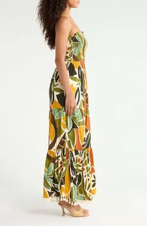 SUGARLIPS Reina Print Smocked Strapless Jumpsuit