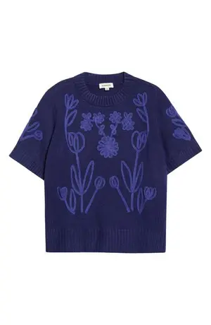 SUGARLIPS Winsley Floral Embroidered Sweater - Navy