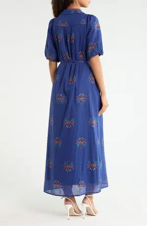 SUGARLIPS Arelia Floral Tie Waist Button-up Midi Shirtdress