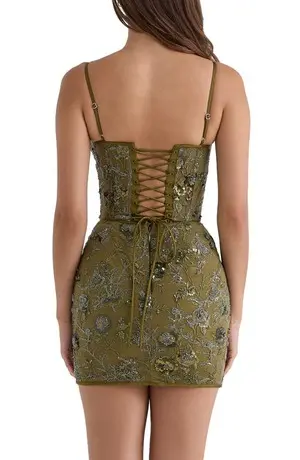 House Of Cb Naima Beaded Minidress - Olive