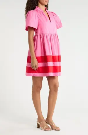 SUGARLIPS Lidia Colorblock Cotton Minidress - Pink-red