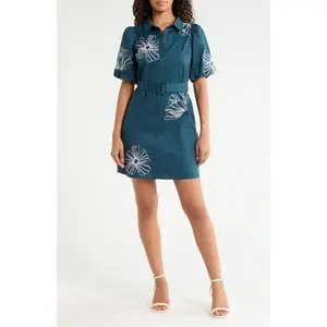 SUGARLIPS Aurely Embroidered Cotton Minidress - Navy
