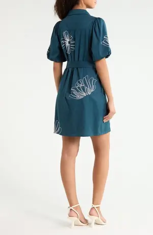 SUGARLIPS Aurely Embroidered Cotton Minidress - Navy