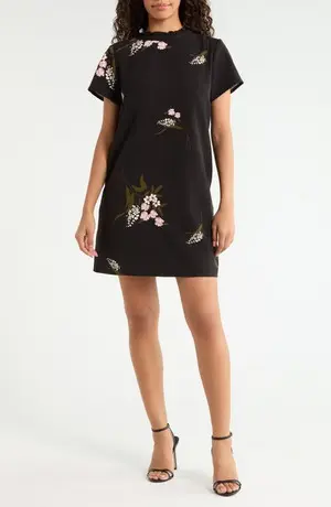 SUGARLIPS Rickie Floral Print Shift Minidress - Black-multi