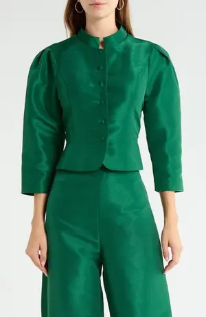 SUGARLIPS Hestia Puff Sleeve Jacket - Emerald