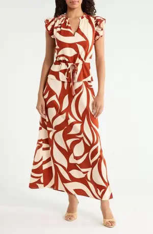 SUGARLIPS Astra Ruffle Maxi Dress - Brown