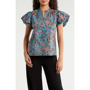 SUGARLIPS Keni Floral Print Top - Teal Multi