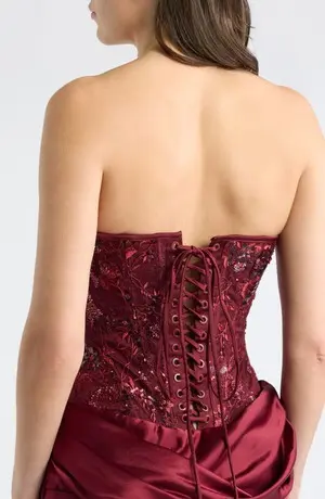 House Of Cb Samina Embellished Satin Strapless Maxi Dress