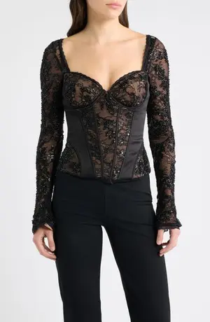 House Of Cb Charelle Embellished Lace Corset Top - Black