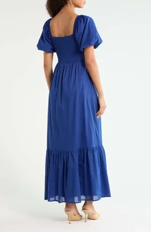 SUGARLIPS Bluebell Smocked Puff Sleeve Maxi Dress