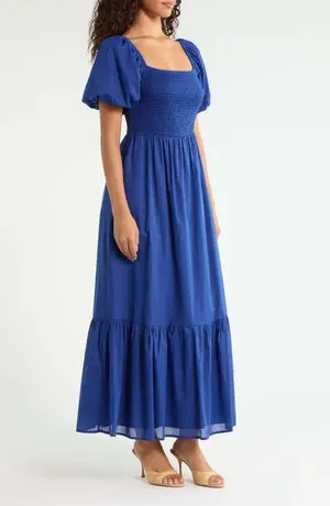 SUGARLIPS Bluebell Smocked Puff Sleeve Maxi Dress