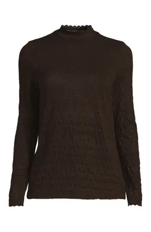 LANDS' END Long Sleeve Brushed Lace Mock Neck Top