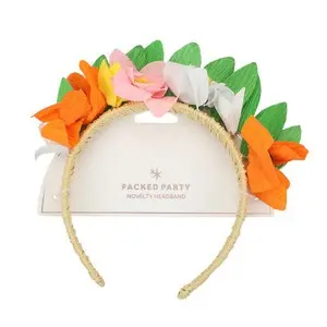PACKED PARTY Garden Party Novelty Floral Headbandnatural Raffia Base With Paper Raffia Die-cut Flowers And Leaf Accents - Multicolor