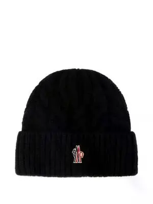 Moncler Cable-knit Logo-patch Beanie Hat - Black