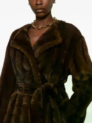 STAND STUDIO Miranda Belted Faux-fur Coat