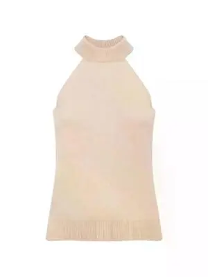 LANEUS Halterneck Ribbed-trim Top - Neutrals