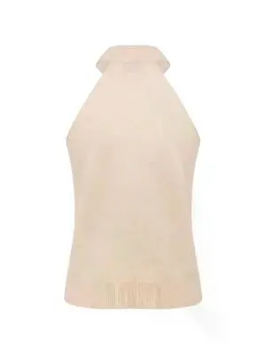 LANEUS Halterneck Ribbed-trim Top