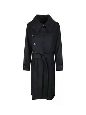 CINI Belted Asymmetric-button Coat - Black