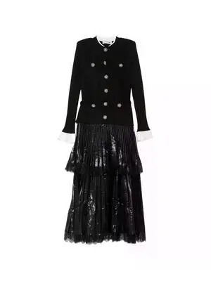 SELF-PORTRAIT Crystal-embellished Pleated Midi Dress - Black