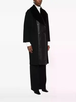 TWINSET Faux-fur Collar Double-breasted Coat - Black