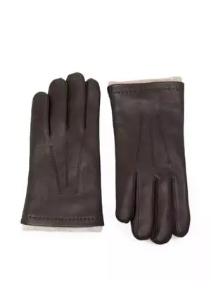 Orciani Topstitched Leather Gloves - Brown
