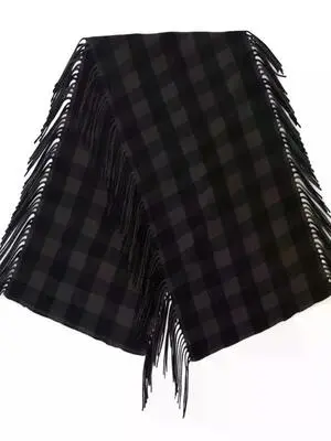 Destin Check Fringed Scarf - Black