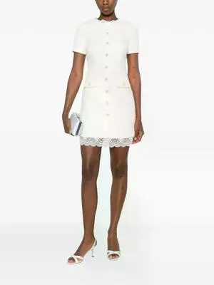 SELF-PORTRAIT Lace-trimmed Bouclé Mini Dress - Neutrals