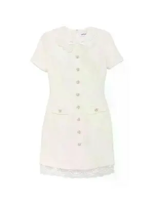 SELF-PORTRAIT Lace-trimmed Bouclé Mini Dress - Neutrals
