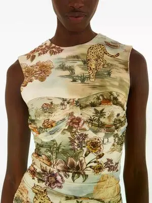Farm Rio Graphic-print Ruched Top - Neutrals