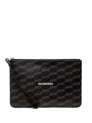 Balenciaga 2018-2026 Bb Monogram Coated Canvas Wristlet Clutch Bag - Black