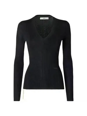 Fendi Ribbed-knit V-neck Sweater - Black