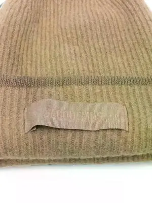 Jacquemus Logo-patch Ribbed Beanie Hat - Brown
