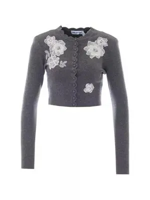 SELF-PORTRAIT Lace-appliqué Scalloped Cardigan - Grey
