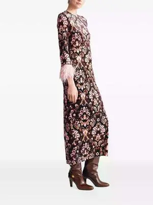 Cara Cara Danya Feather-trim Damask Dress
