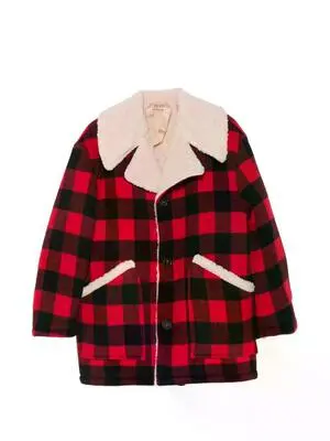 N°21 Check Shearling-trim Coat - Red