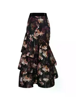Cara Cara Priya Floral-print Tiered Maxi Skirt - Black