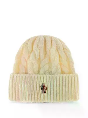 Moncler Cable-knit Ribbed-trim Beanie Hat - Neutrals