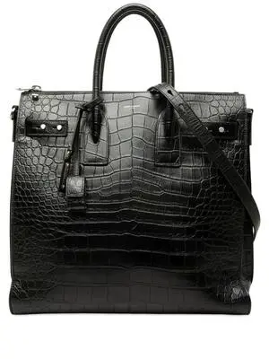 Saint Laurent 2018 Croc Embossed Sac De Jour Souple Zip North South Tote Satchel - Black
