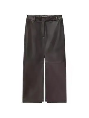 Co Double-slit Leather Pencil Long Skirt - Brown