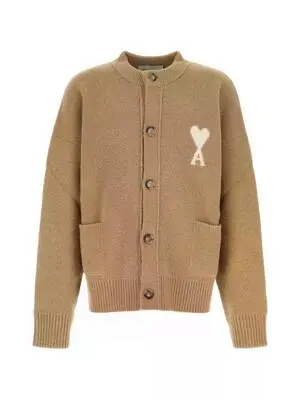 AMI Paris De Coeur Crew-neck Cardigan - Neutrals